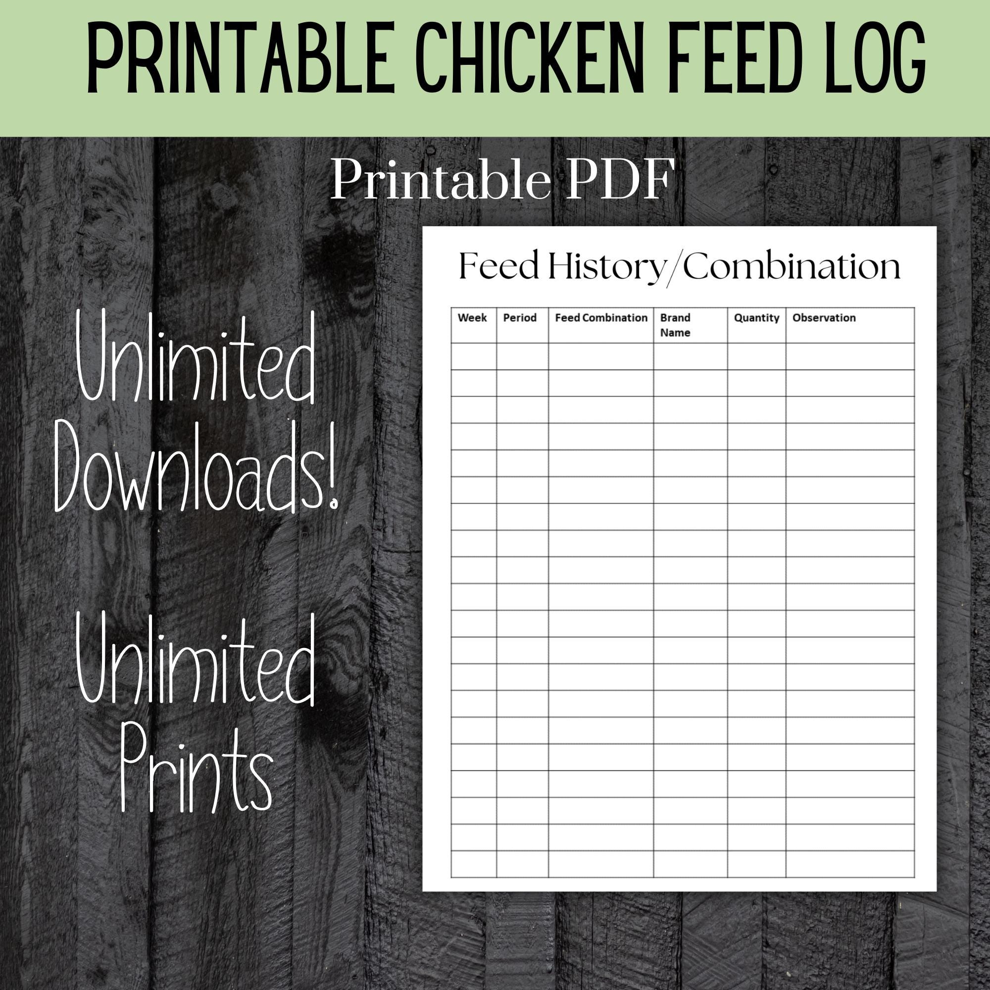 Printable Chicken Feed Log, Minimalist Style Log, Poultry Feed Log ...