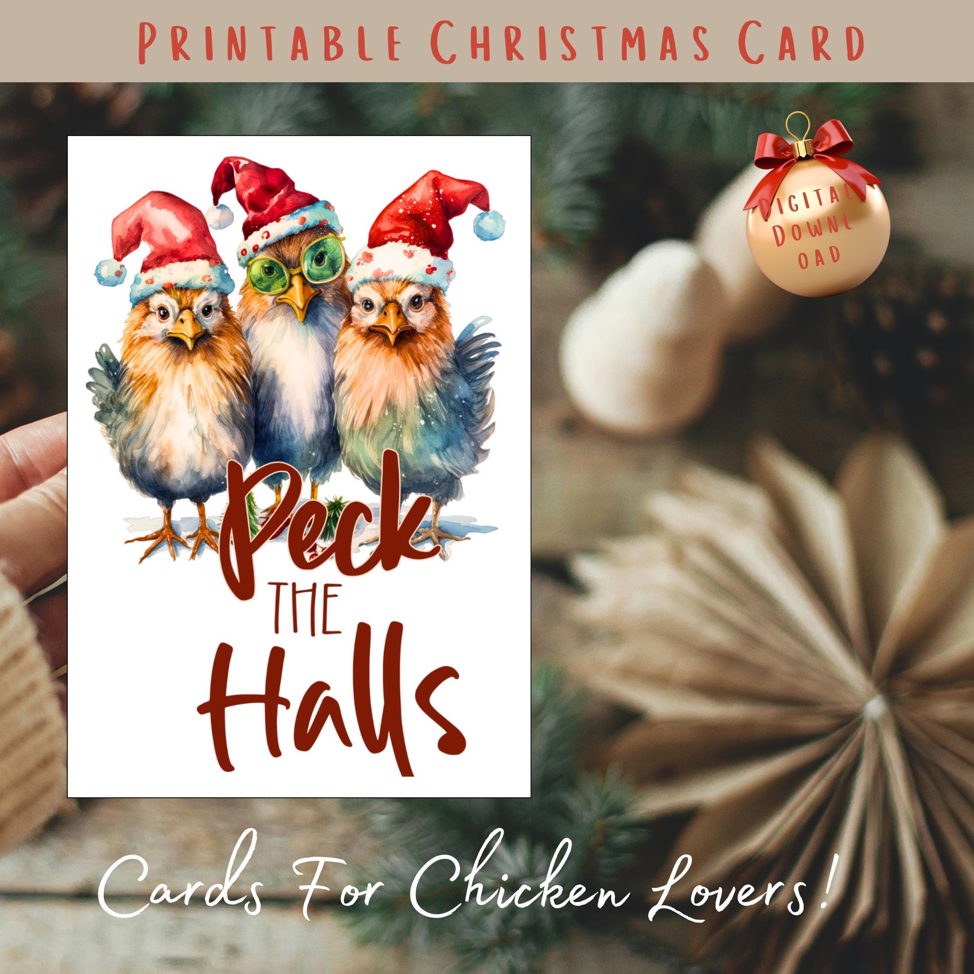 Printable Christmas Card, Chicken Card, Chicken Lover Card, Farm ...
