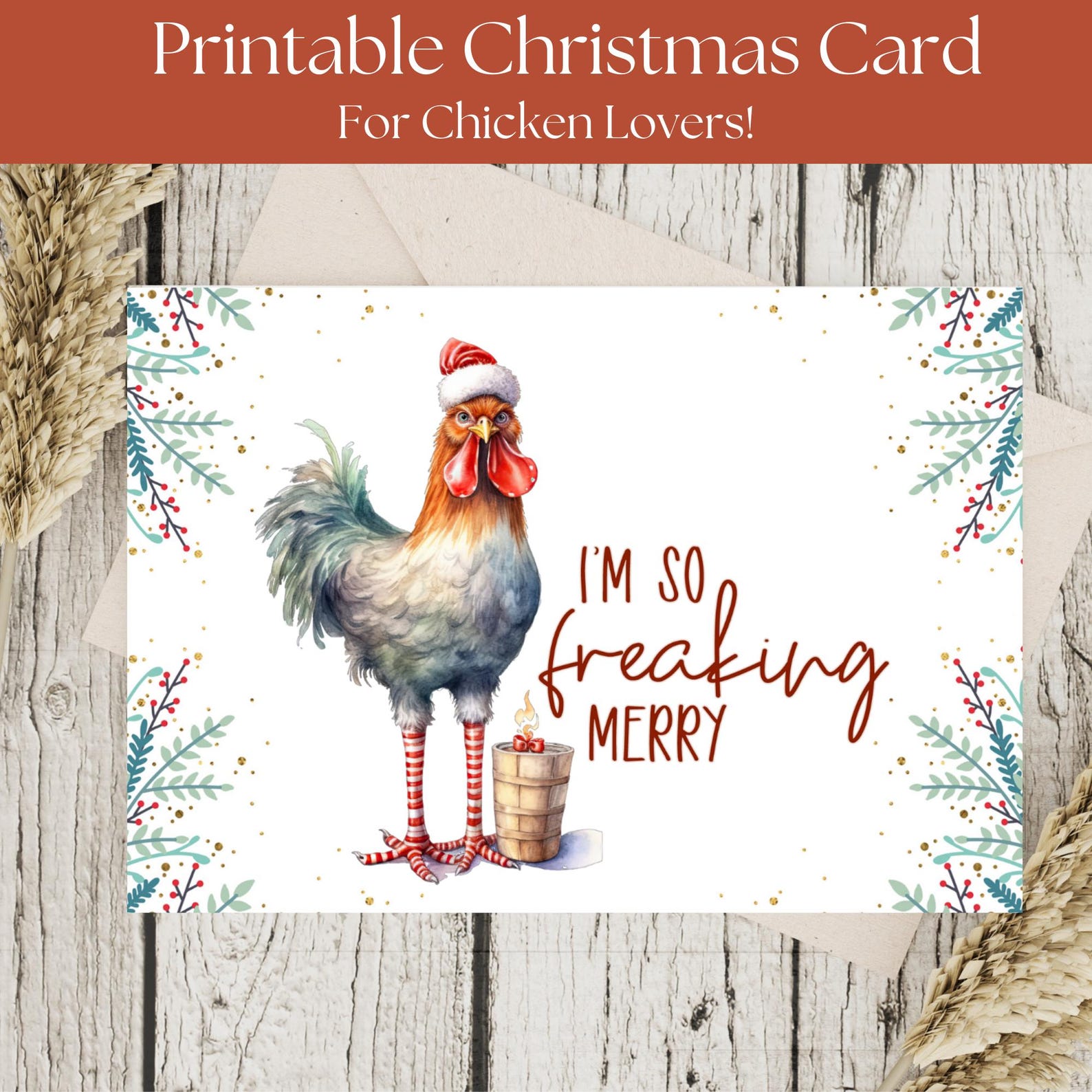 Printable Christmas Card, Chicken Card, Chicken Lover Card, Farm ...