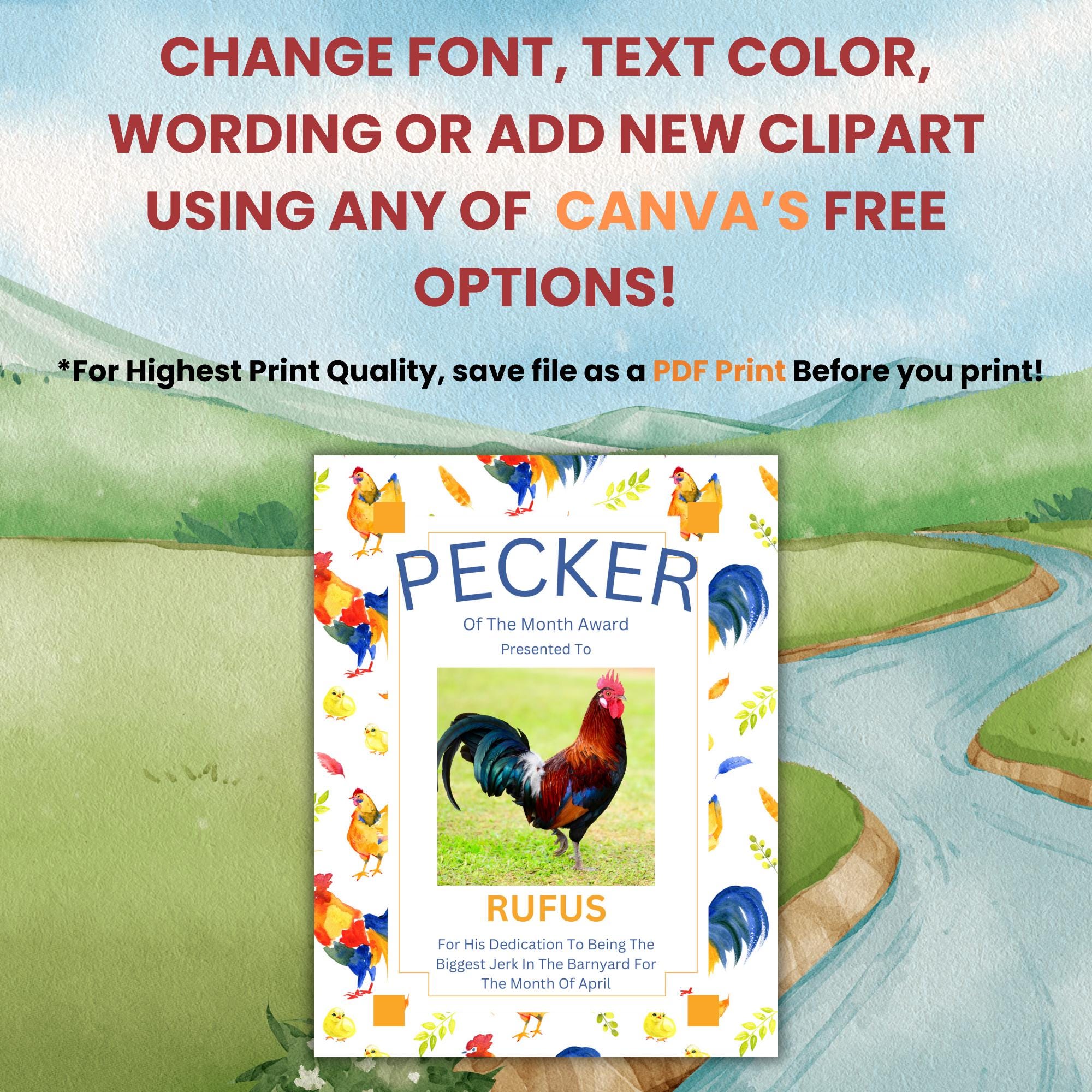 Funny Rooster Award, Editable Certificate for Grumpy Flock, Printable ...