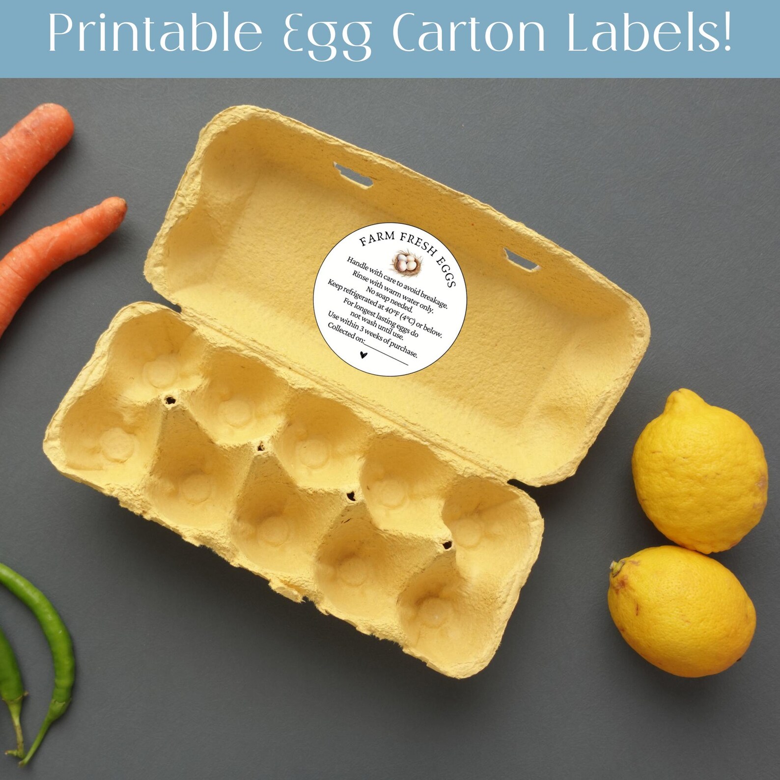 Egg Carton Labels Printable, Farm Fresh Egg Carton Labels, Egg Carton ...