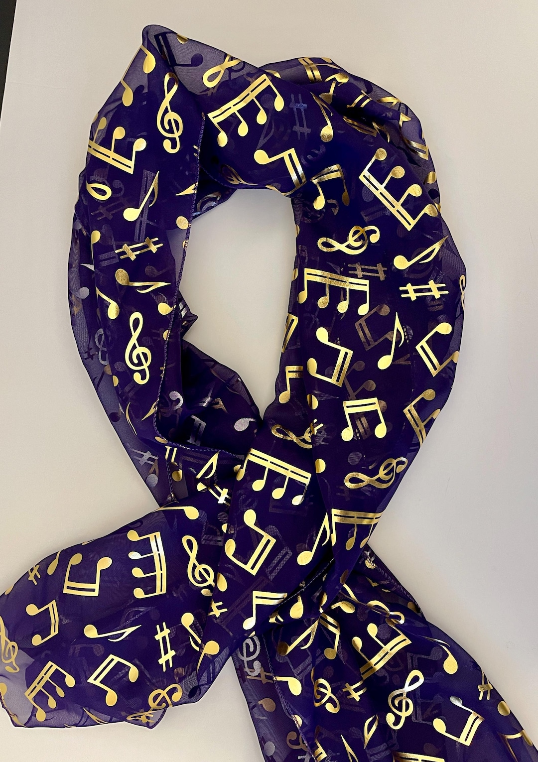Musical Chiffon Scarf in Purple and Gold - Etsy