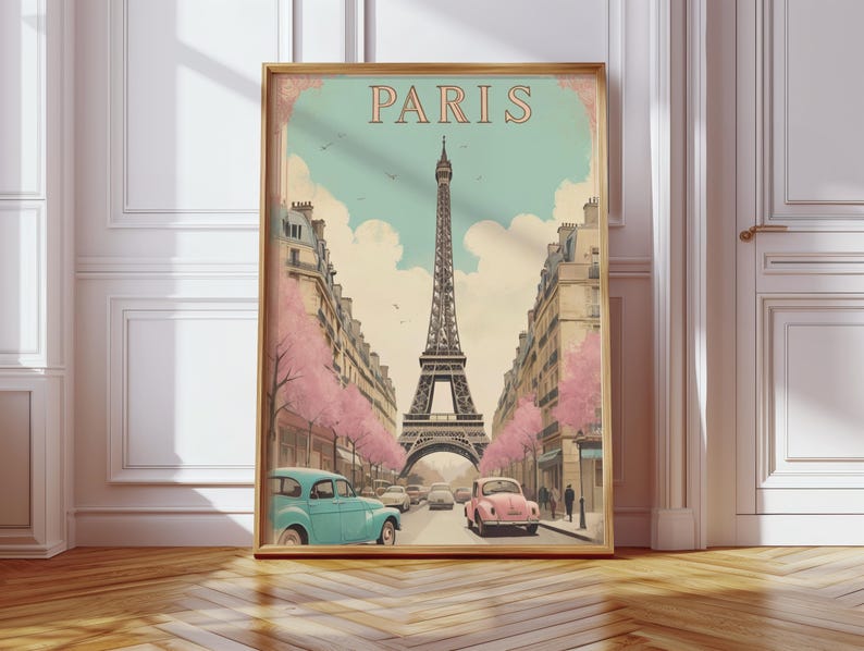 Vintage Eiffel Tower Print: Retro Paris Travel Poster (digital Download ...