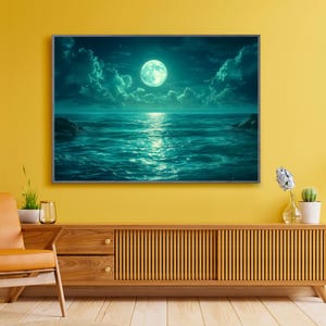 Printable Moon Ocean Wall Art, Instant Download Digital Print, Moon Sea ...