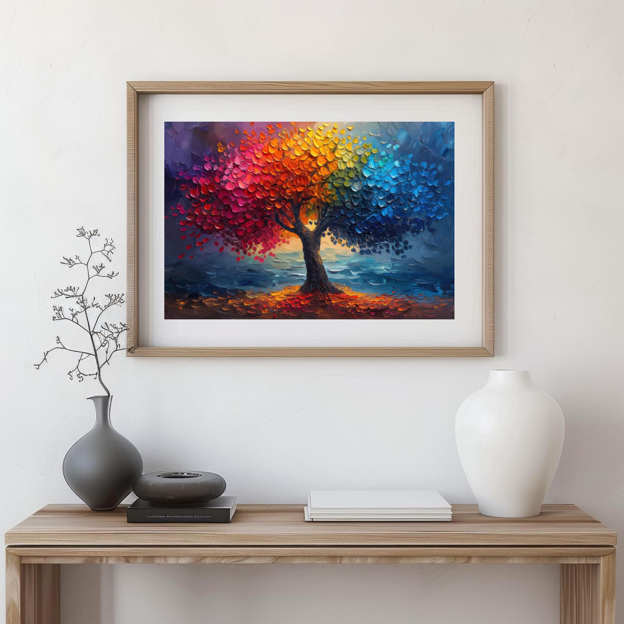 Ai-created Rainbow Tree Wall Art - Textured Colorful Print in Multiple ...