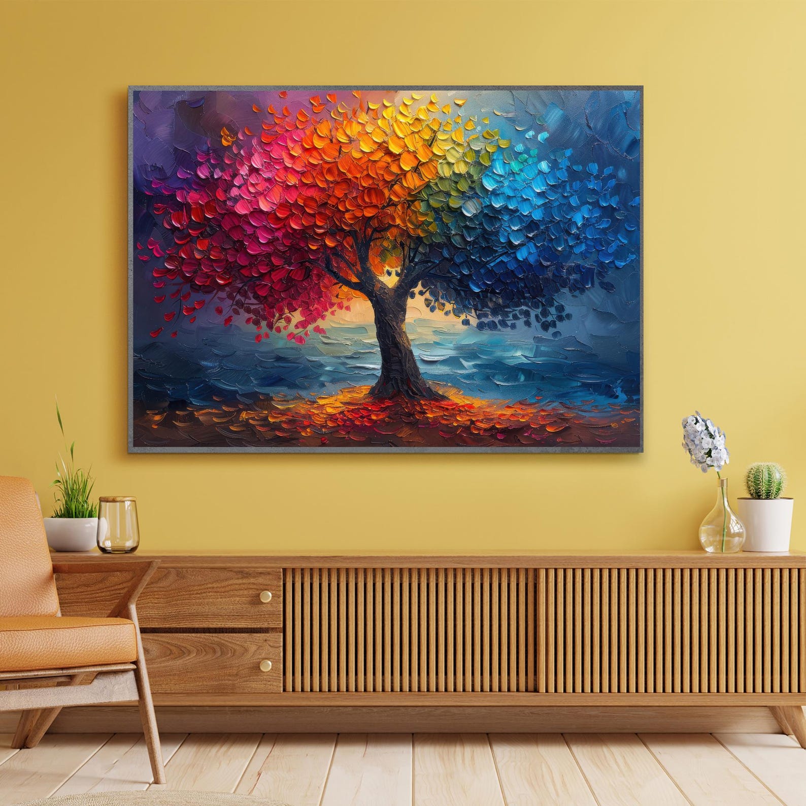 Ai-created Rainbow Tree Wall Art - Textured Colorful Print in Multiple ...