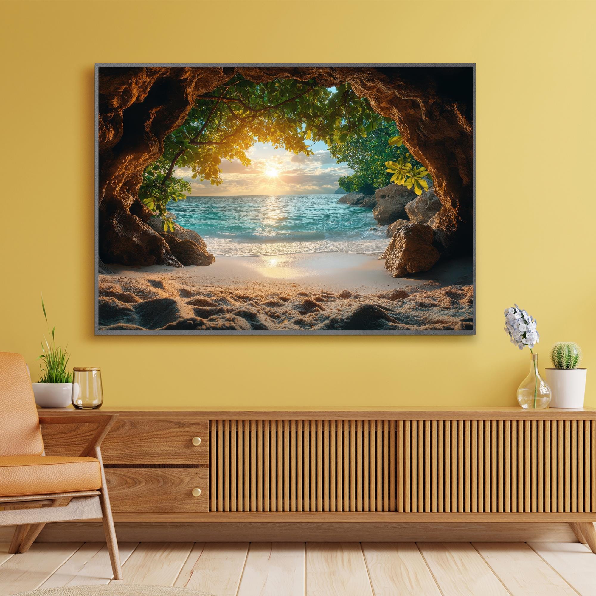 Beach Sunset 3D Wall Art Print | Ocean View Home Decor | Tropical Beach ...