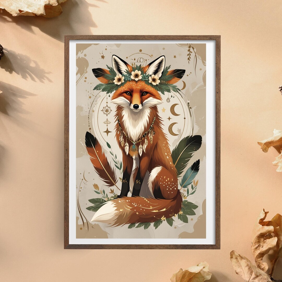 Wild Boho Fox Printable Wall Art, Bohemian Fox Artwork With Floral and ...