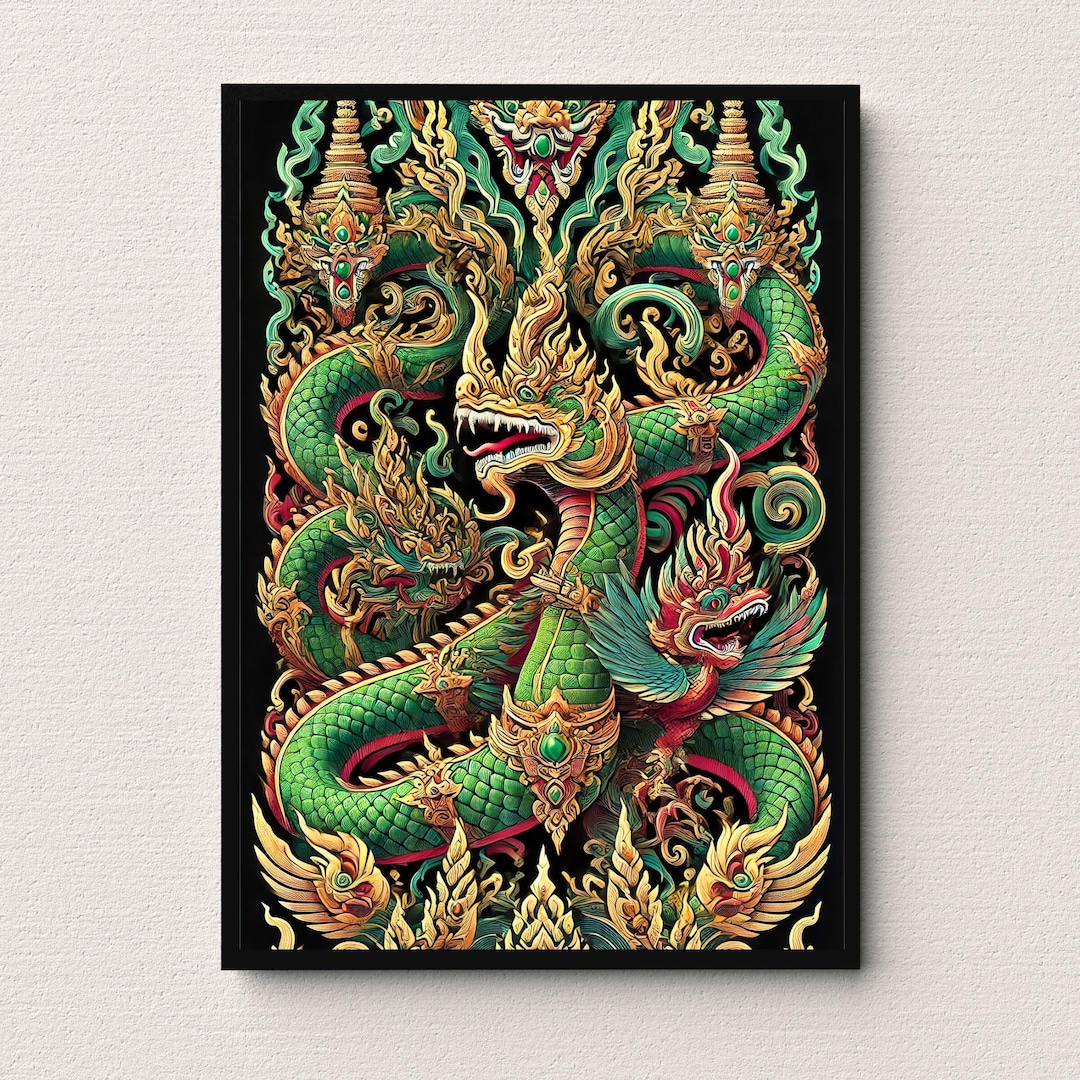 Thai Naga and Garuda Art Print: Vintage Temple Decor (digital Download ...