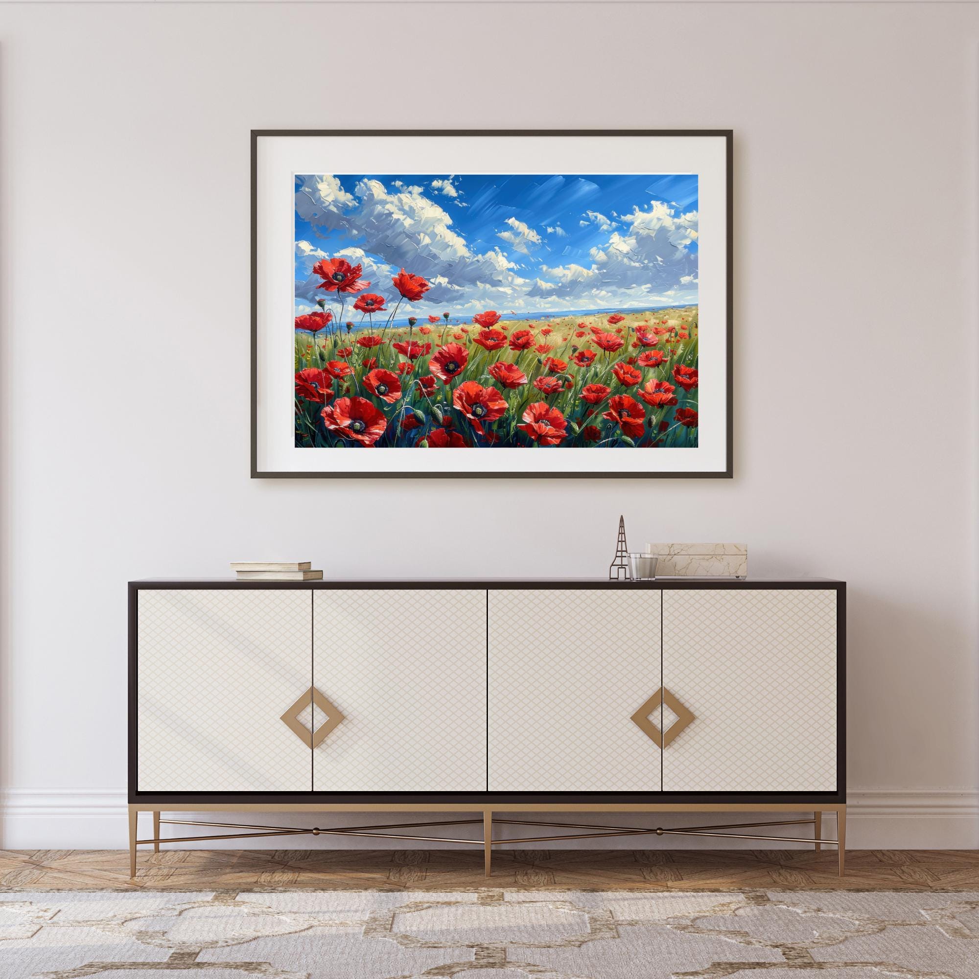 Red Poppies Field Landscape Art Print: Nature Wall Decor (digital ...