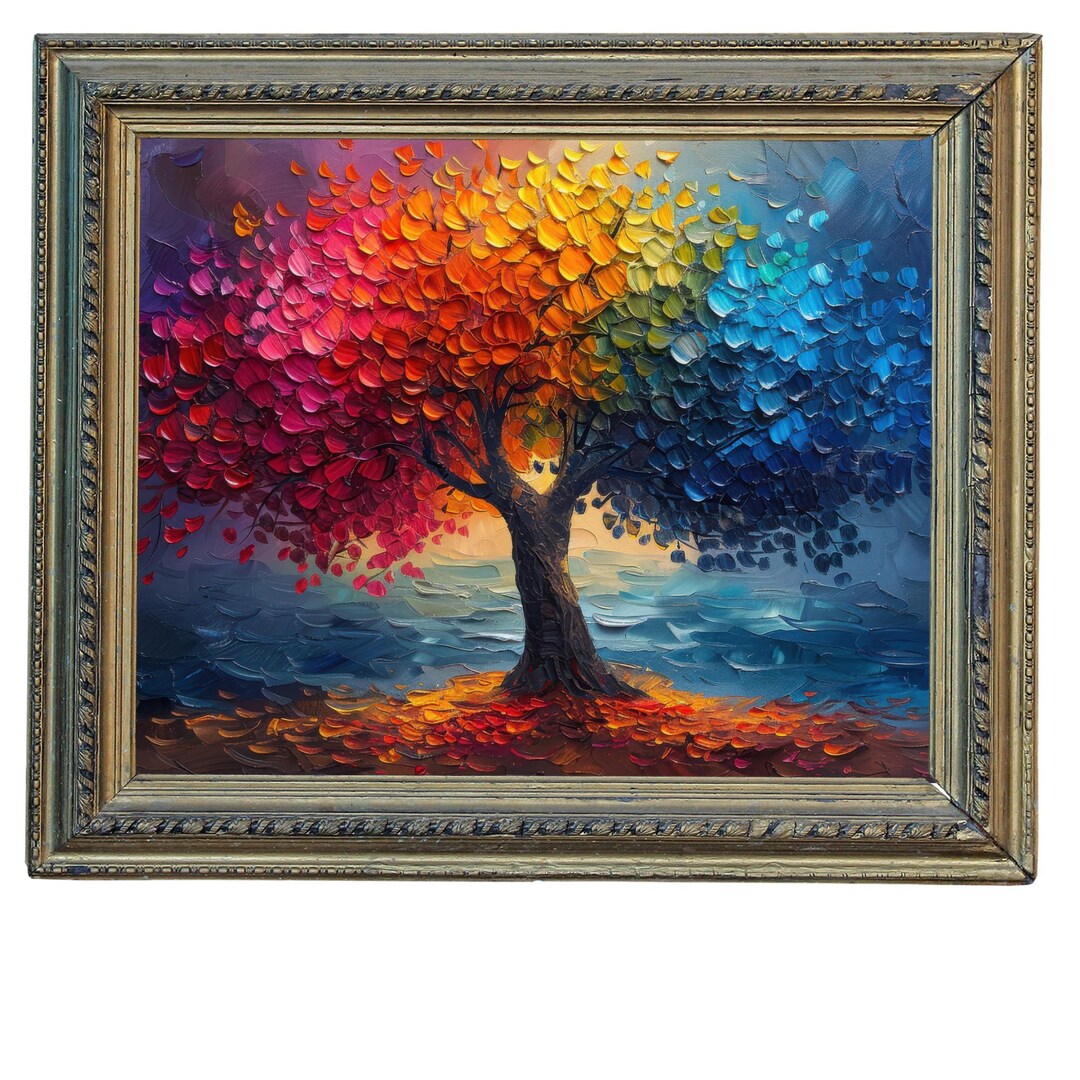 Ai-created Rainbow Tree Wall Art - Textured Colorful Print in Multiple ...