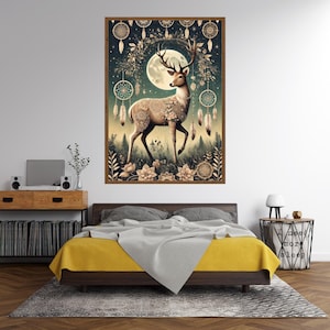 Boho Deer Printable Wall Art: Mandala Dreamcatcher Antlers (digital ...