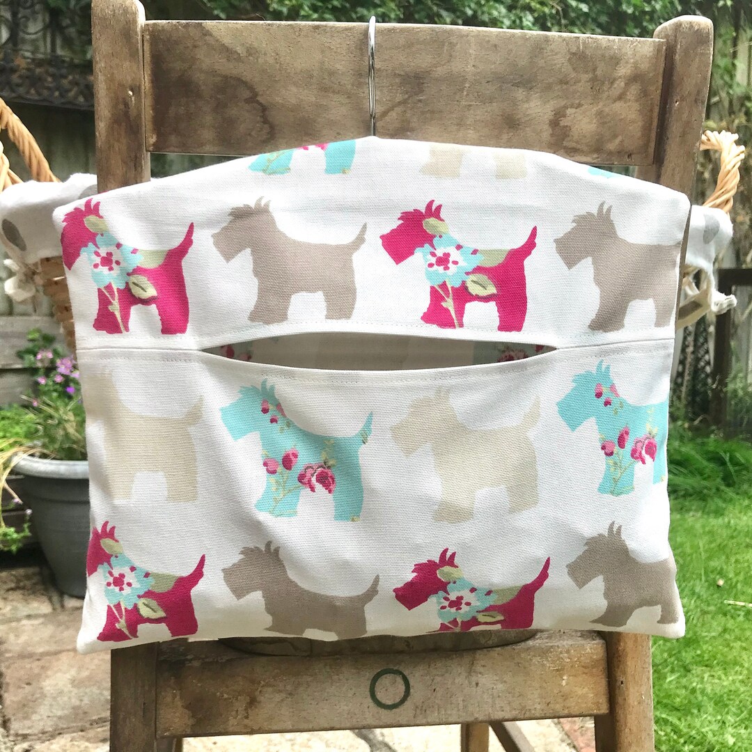 Peg Bag Clothespin Bag in Scottie Dog Cotton Fabric With Wooden Hanger ...