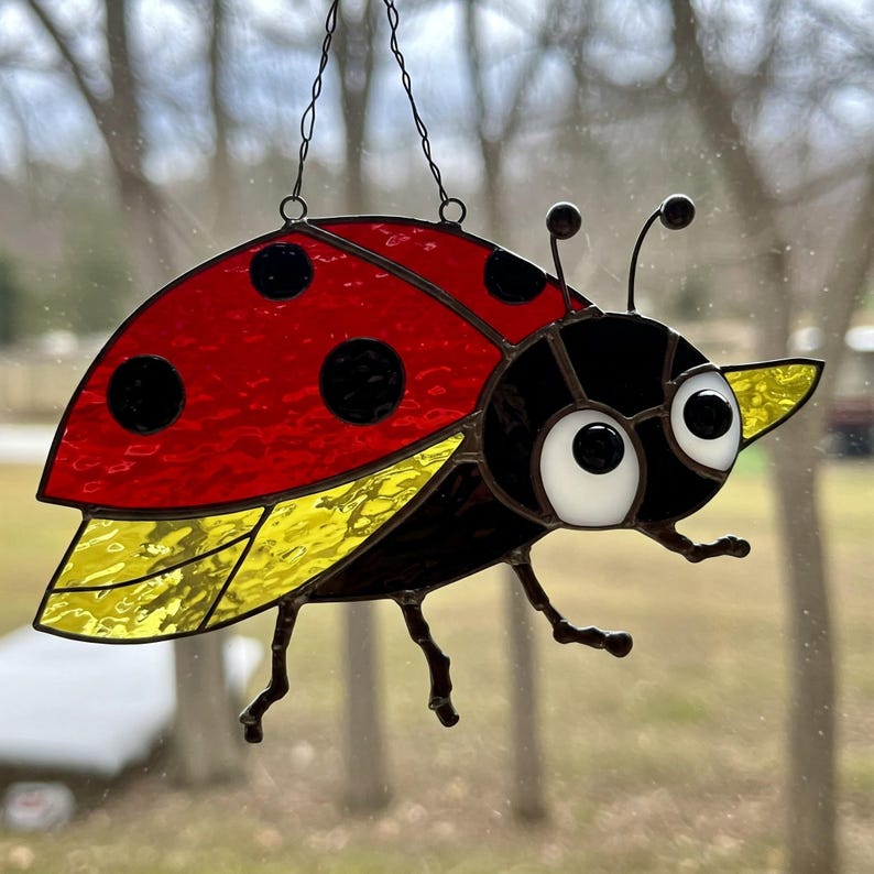 Ladybug Stained Glass Pattern, Cute Insect Window Decoration, Handmade ...