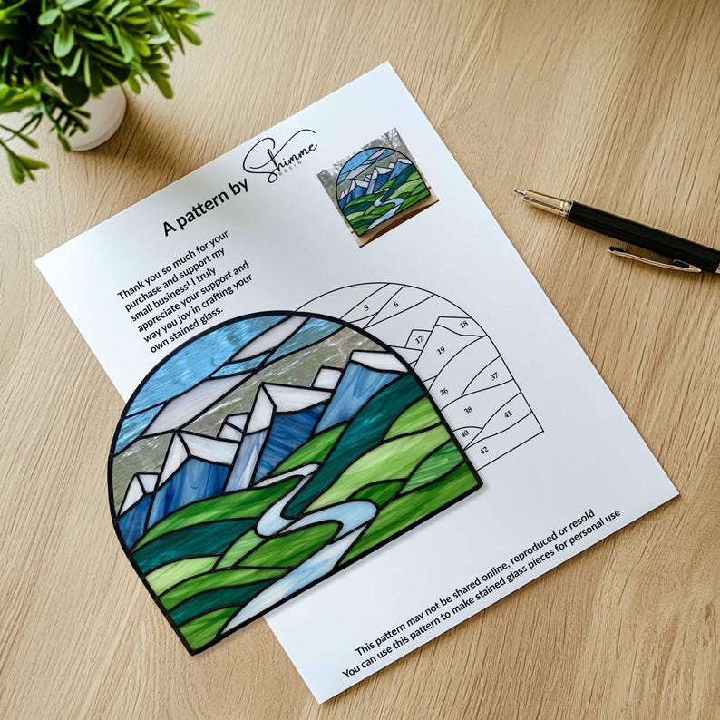 Mountain River Stained Glass Pattern, Landscape Suncatcher Stained ...