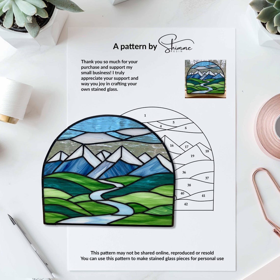 Mountain River Stained Glass Pattern, Landscape Suncatcher Stained ...