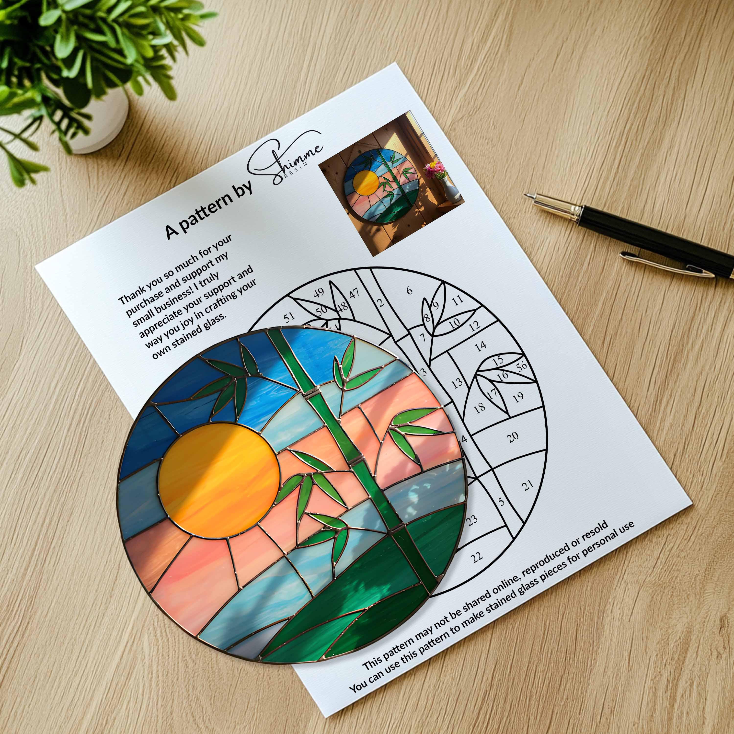 Sun and Bamboo Stained Glass Pattern: Japanese Zen Art (PDF Download, 6 ...