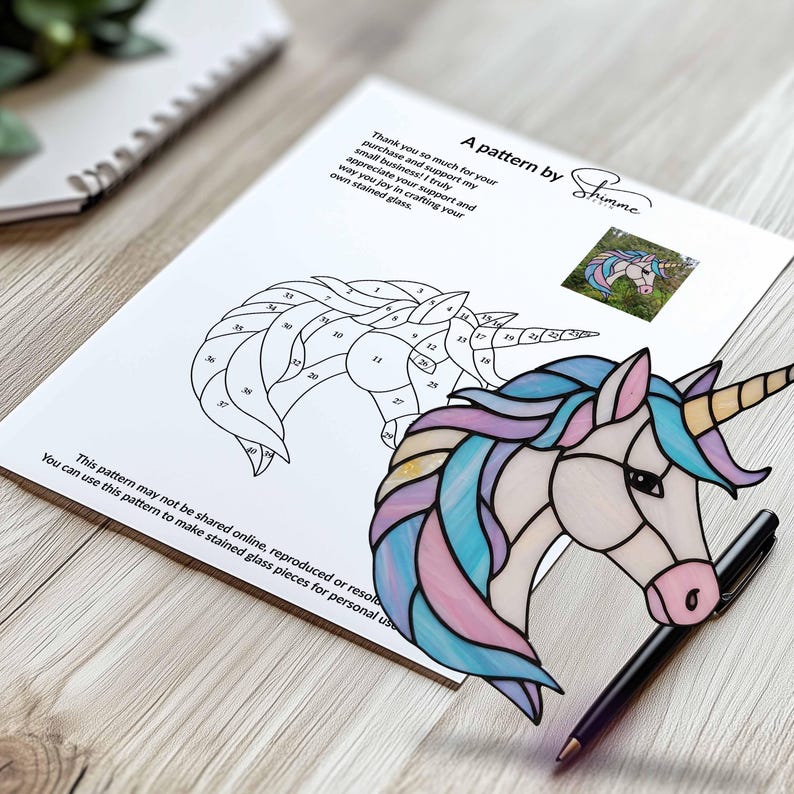 Digital Download Stained Glass Unicorn Pattern, Unicorn Glass ...