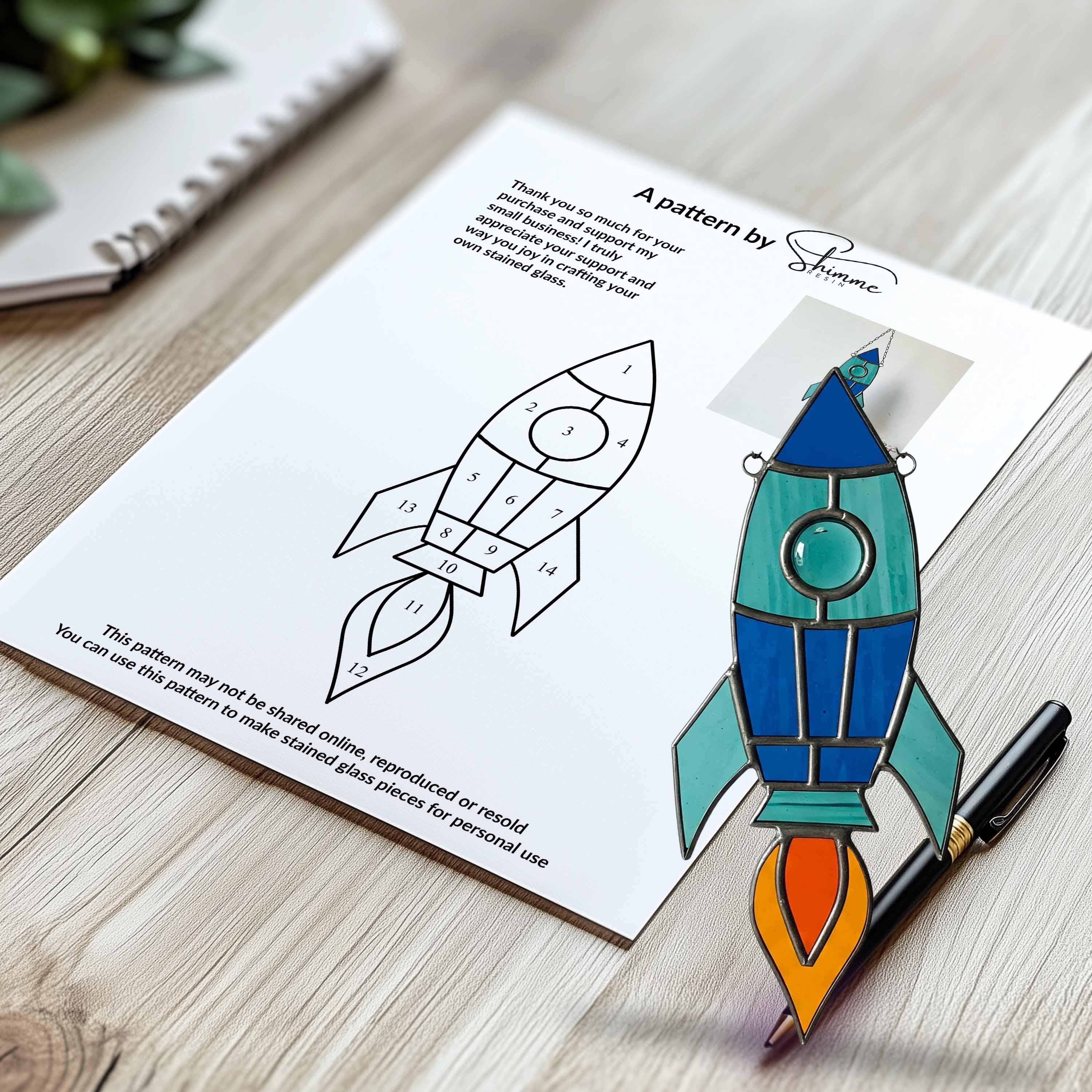 Rocket Ship Stained Glass Pattern: DIY Outer Space Decor (PDF Download ...