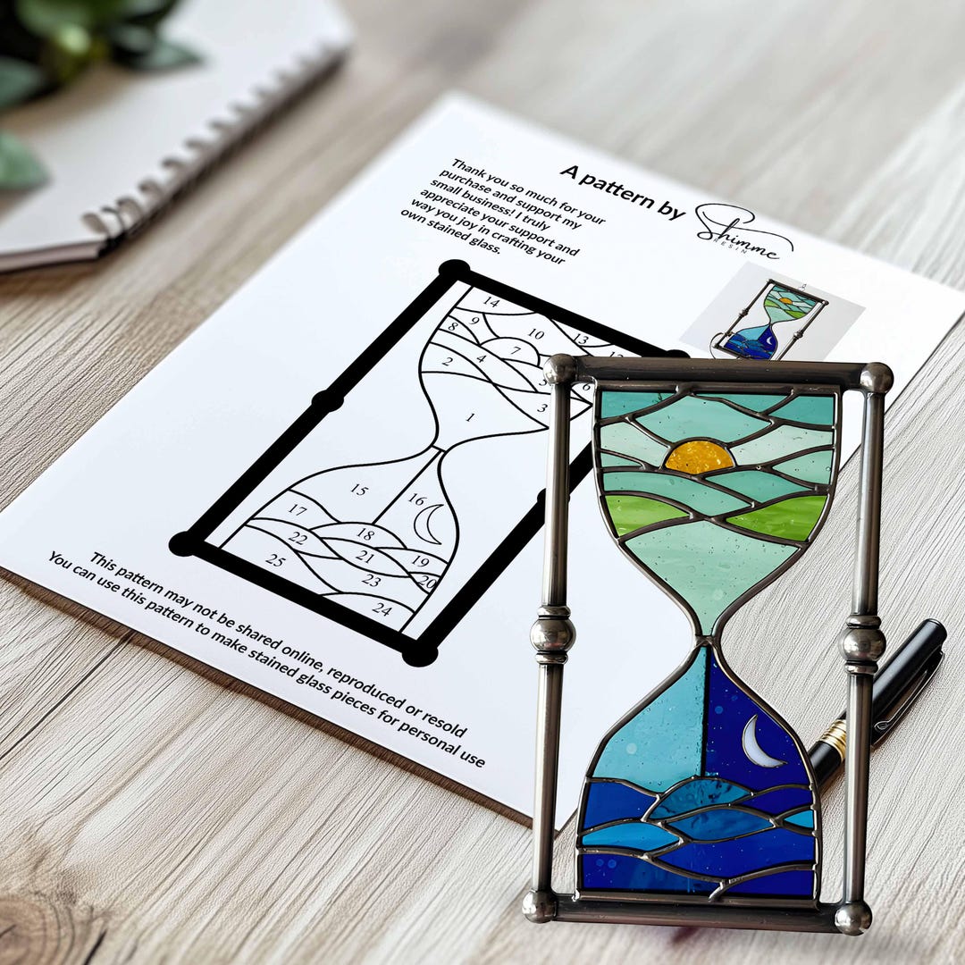 Hourglass Stained Glass Pattern: Day & Night Landscape (PDF Download, 6 ...