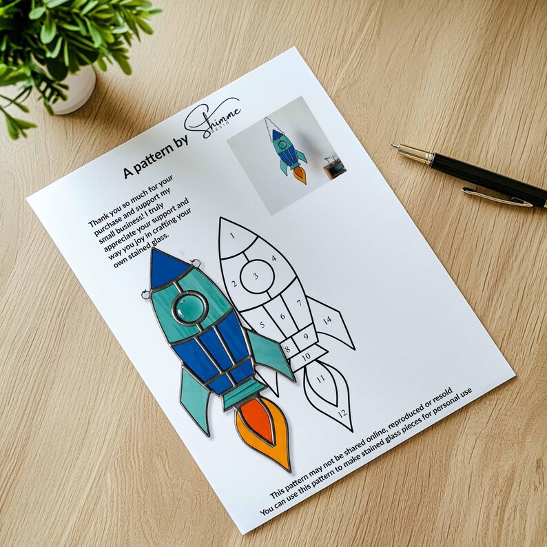 Rocket Ship Stained Glass Pattern: DIY Outer Space Decor (PDF Download ...