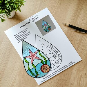 Beach Starfish Stained Glass Teardrop Pattern, Shell Seaweed Suncatcher ...