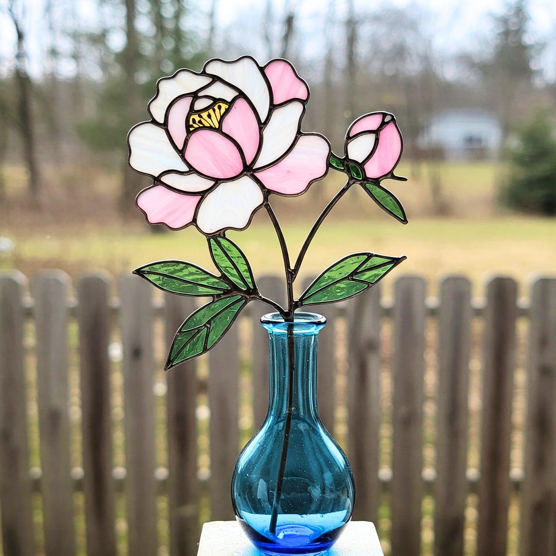 Peony Stained Glass Pattern: Pink Floral Suncatcher Art (PDF Pattern ...