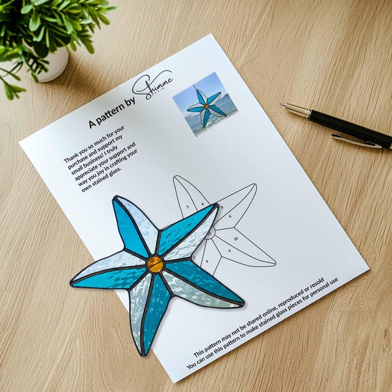 Starfish Stained Glass Pattern, Starfish Suncatcher Glass Pattern ...