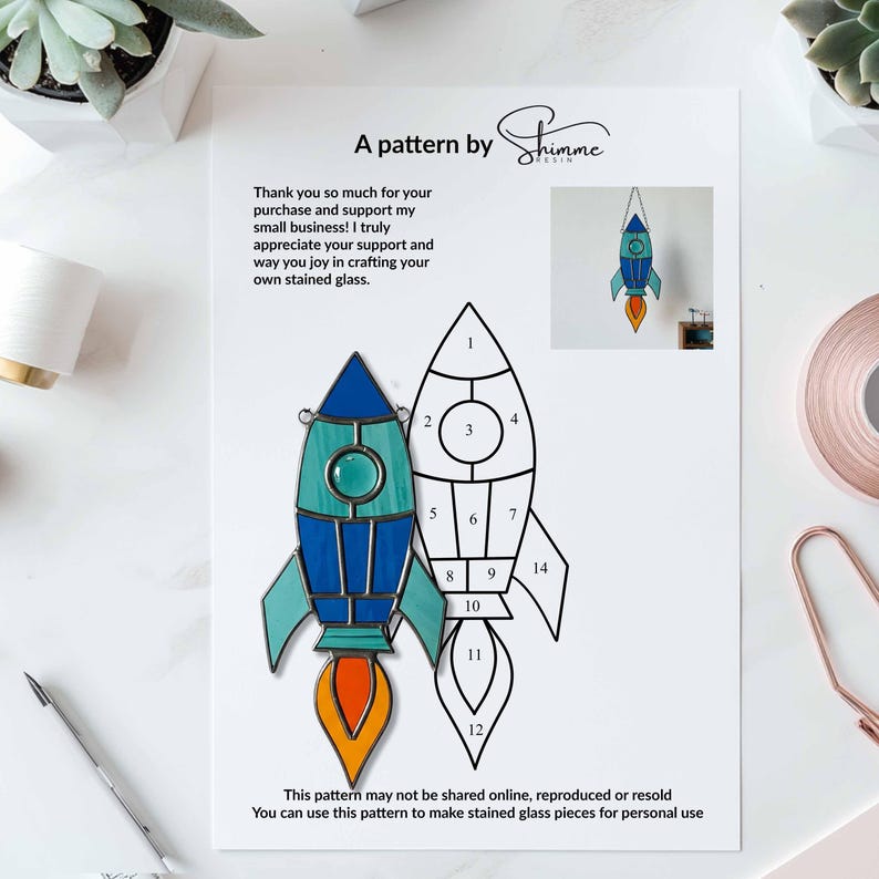 Rocket Ship Stained Glass Pattern: DIY Outer Space Decor (PDF Download ...