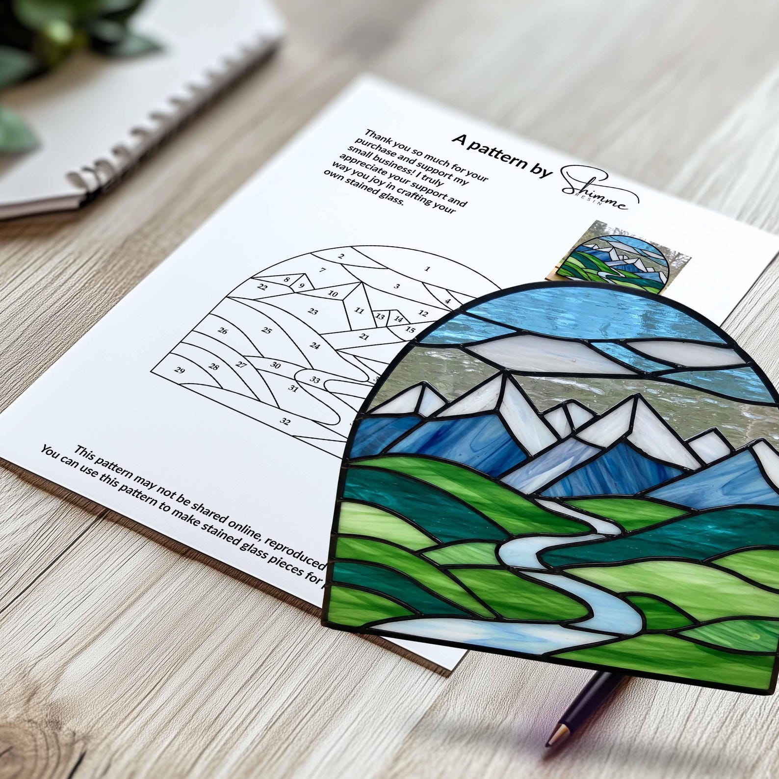 Mountain River Stained Glass Pattern, Landscape Suncatcher Stained ...