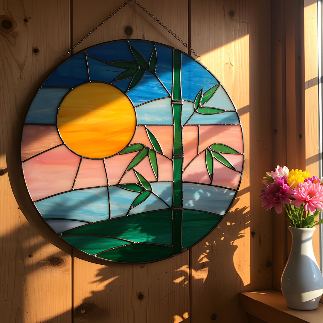Sun and Bamboo Stained Glass Pattern: Japanese Zen Art (PDF Download, 6 ...