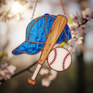 Baseball Cap & Bat Stained Glass Suncatcher Pattern (PDF Download, 6.5 ...