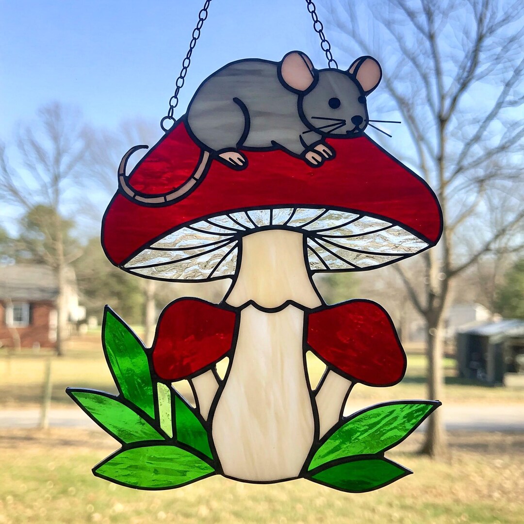 Mushroom & Mouse Stained Glass Pattern: Whimsical Animal PDF (6.5 ...