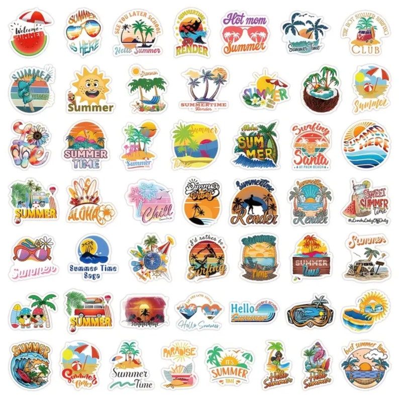 Beach Tropical Summer Stickers Beach Theme Set of 50 Vinyl - Etsy