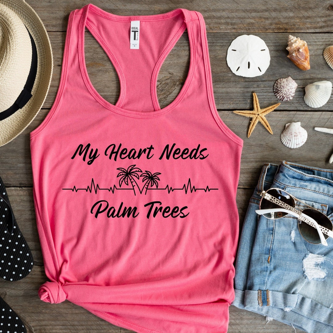 Palm Tree Beach Workout Tank Top for Women, Beach Tropical Palm Tree ...