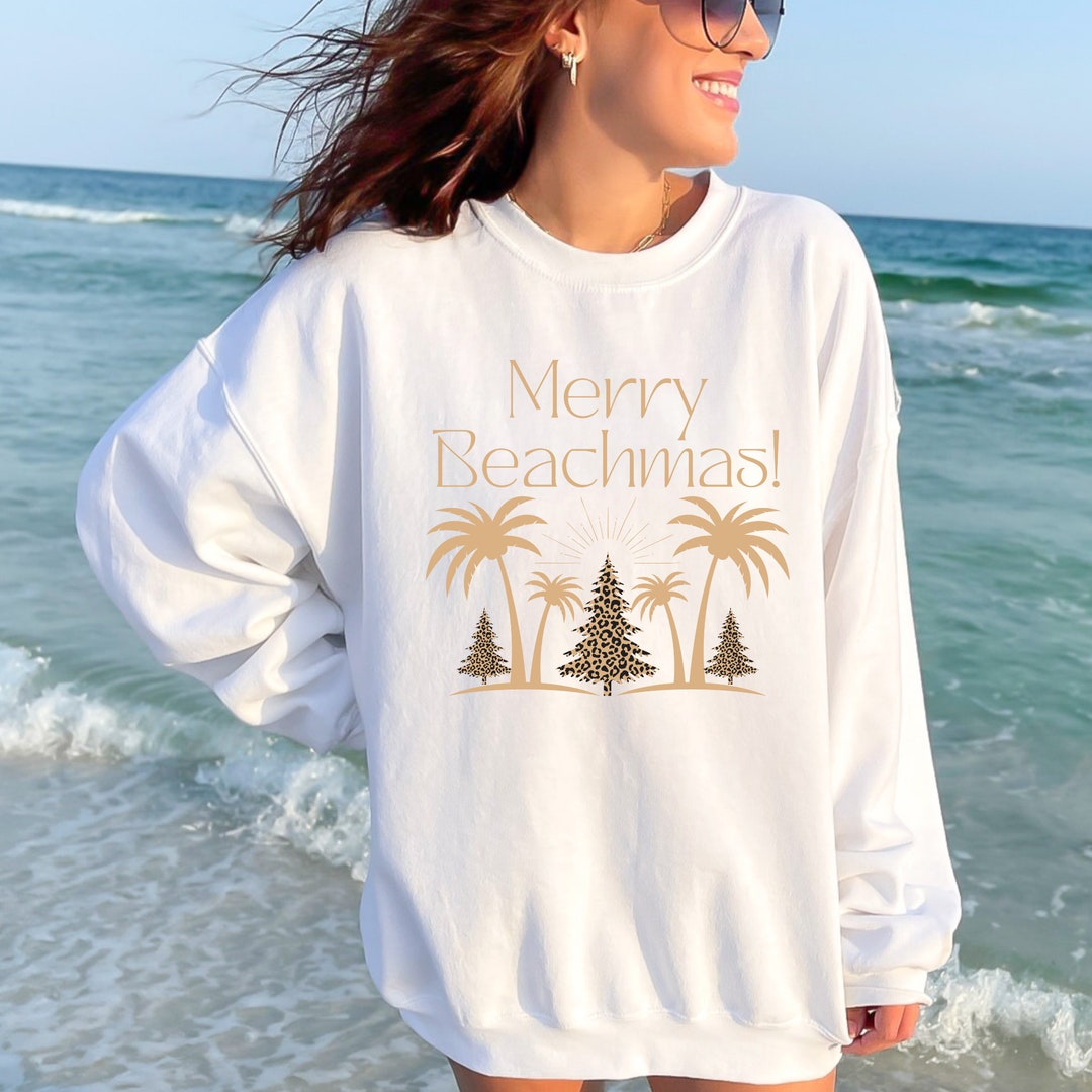 Coastal Christmas Merry Beachmas Leopard Christmas Tree Sweatshirt ...