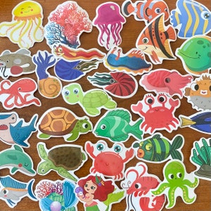 Sea Creatures Ocean Animal Fish Cartoon Stickers for Kids, Set of 25 or ...