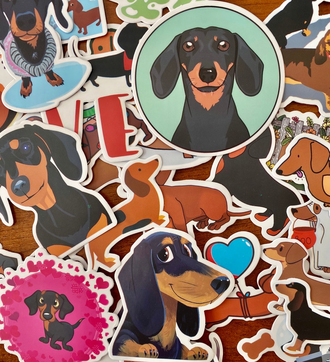 Dachshund Sticker Set of 50, Adorable Wiener Dog Waterproof Decals, Dog ...