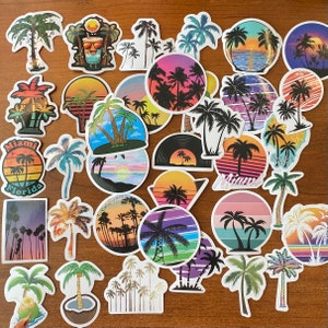Palm Tree Coconut Tree Tropical Miami Waterproof Sticker Set, Palm Tree ...