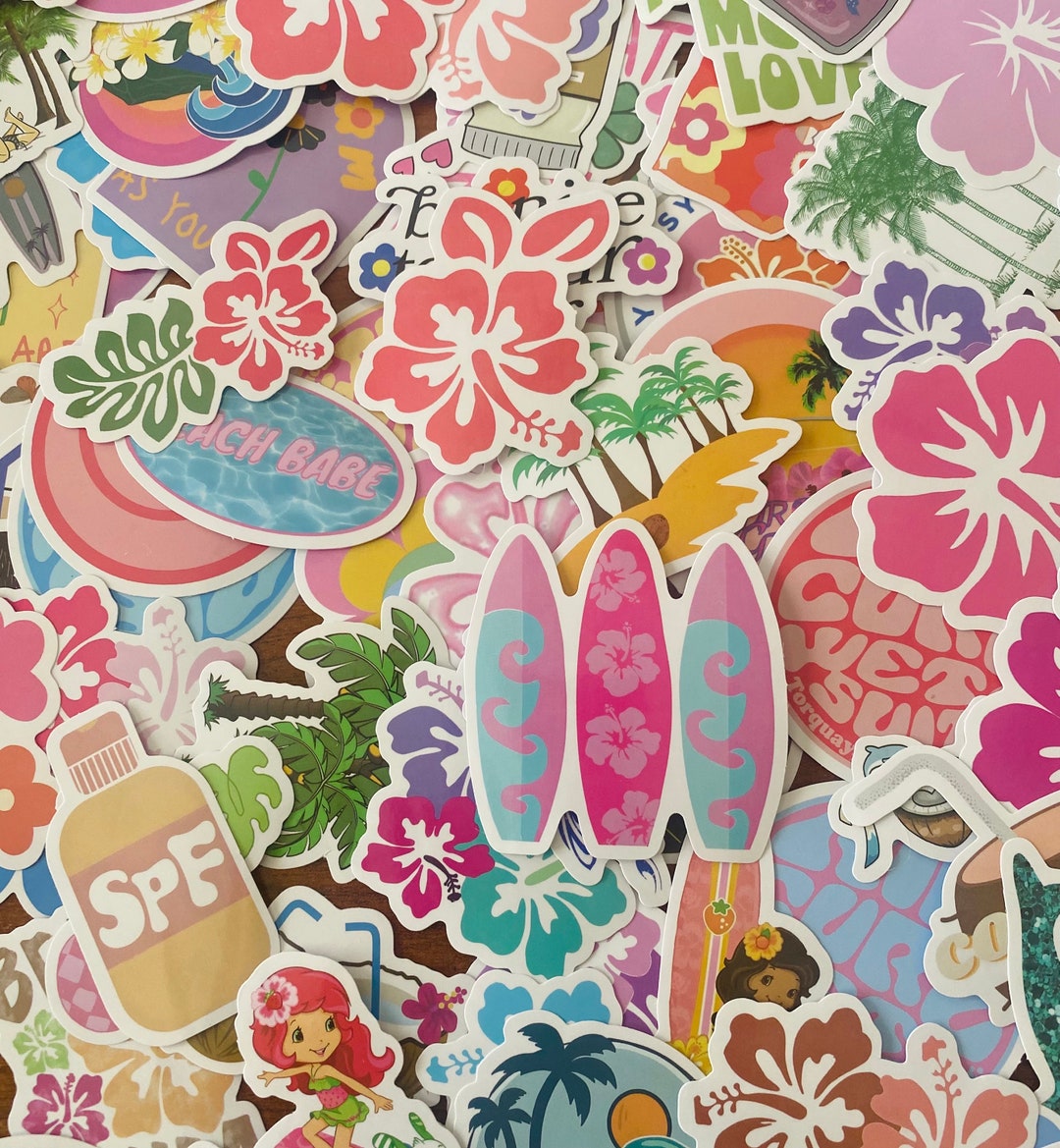 100 Hawaii Tropical Beach Coconut Stickers, Beachy Waterproof Vinyl ...