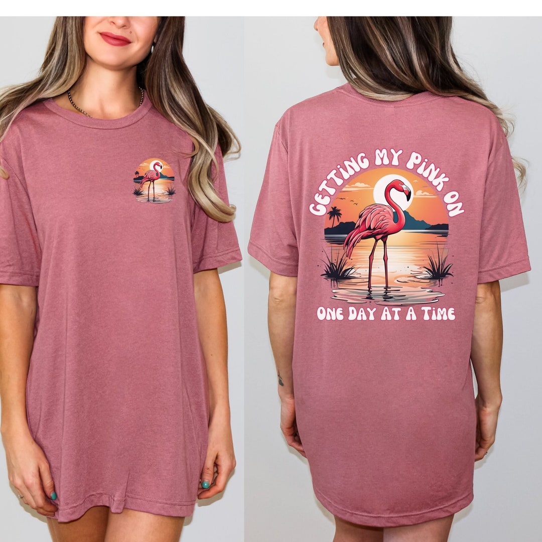 Pink Flamingo Shirt, Tropical Pink Flamingo Front Back Graphic T-shirt ...