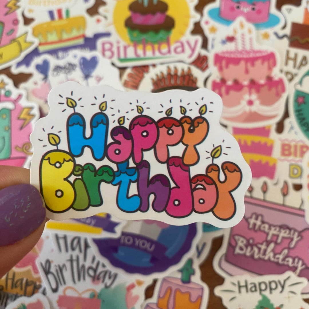 Happy Birthday Stickers Birthday Cake Party Decals, Set of 25 or 50 ...