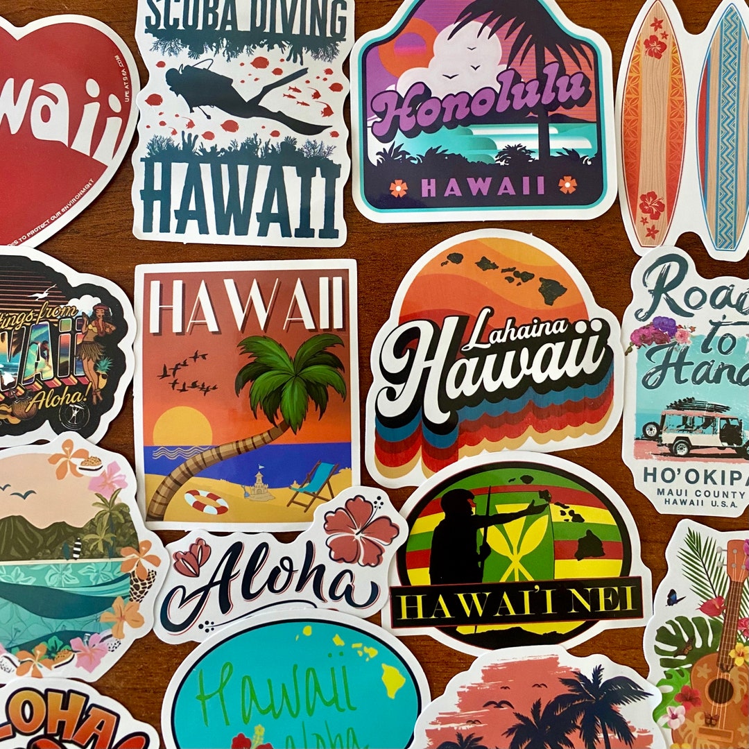 Hawaii Maui Aloha Honolulu Tropical Sticker Set of 100, Hawaiian Beach ...