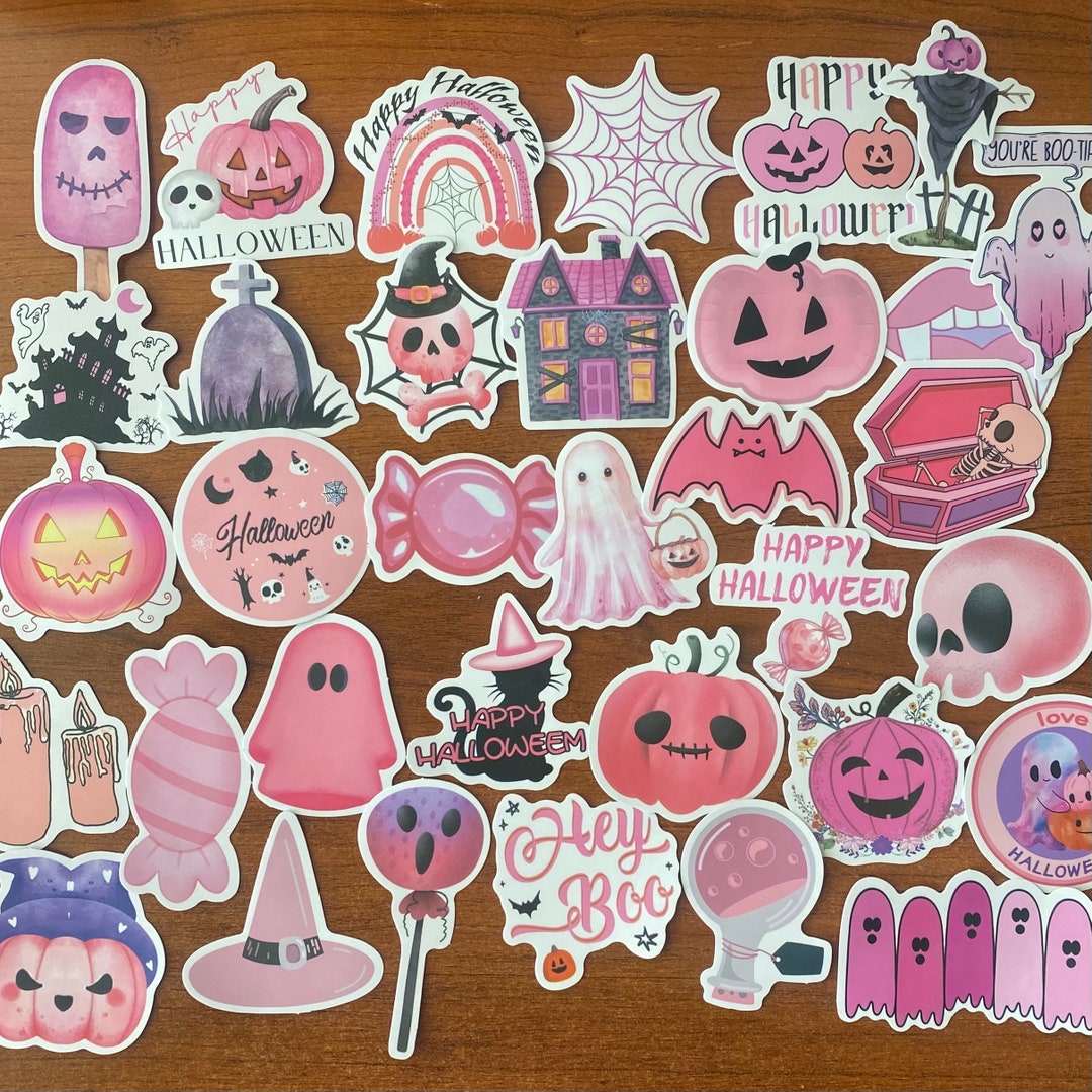 Pink Halloween Stickers 25 or 50 Waterproof Halloween Stickers for ...