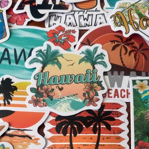 Hawaii Stickers, 50 Beach Theme Tropical Waterproof Vinyl Decals for ...