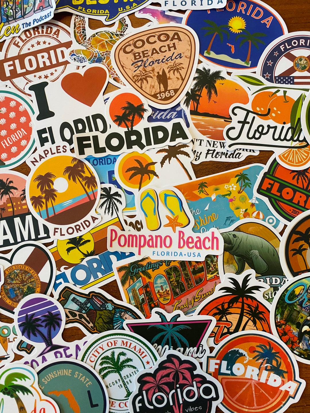 Florida Sticker Set of 50, Florida Cities, Beach, Tropical Waterproof ...