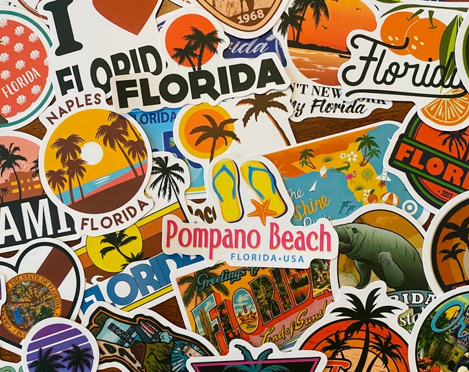 Florida Sticker Set of 50, Florida Cities, Beach, Tropical Waterproof ...