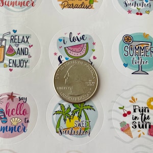 Summer Tropical Drink Beach Round Sticker Sheet, Summer Craft Stickers ...