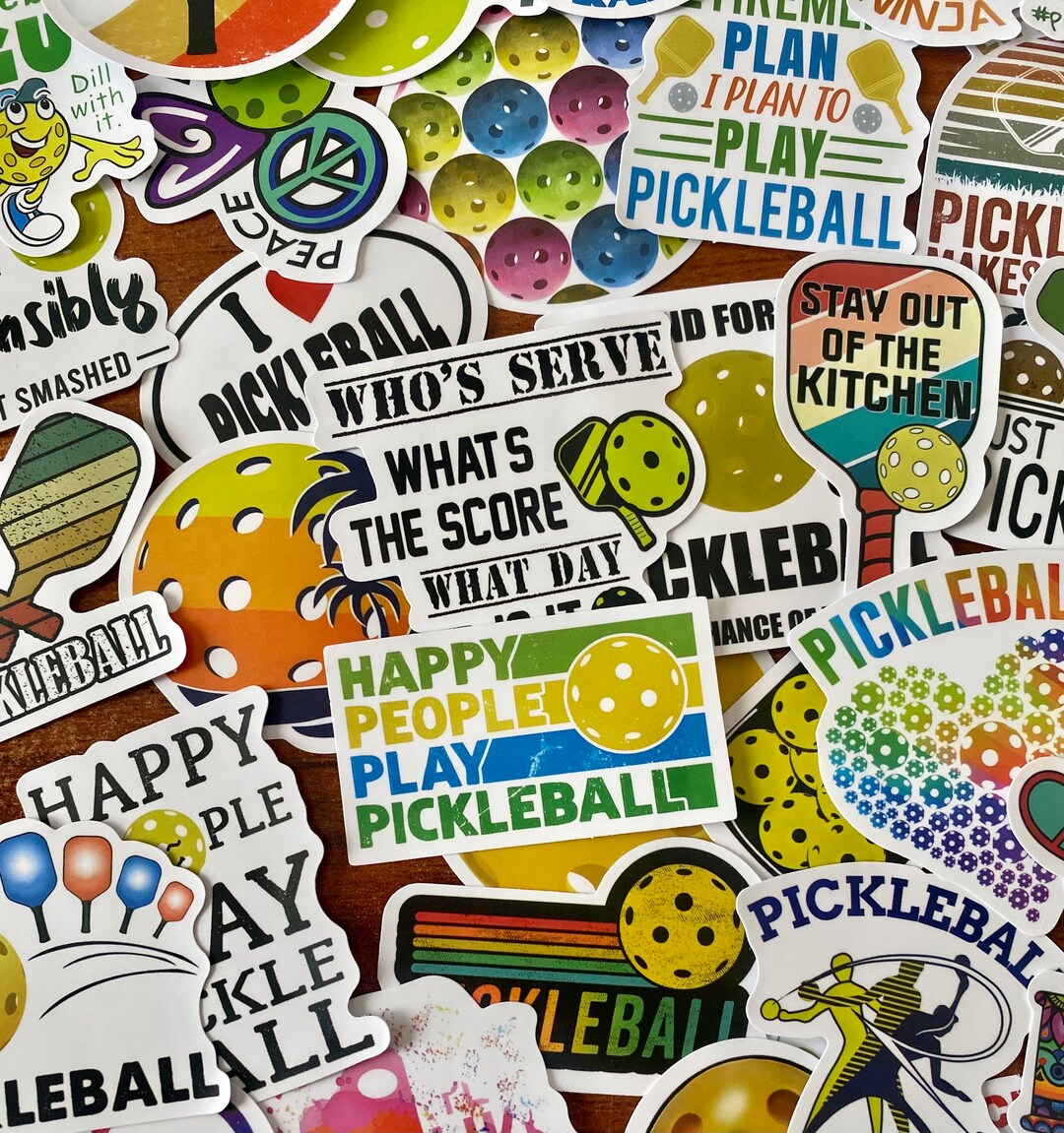Pickleball Waterproof Vinyl Stickers Set of 60 Pickleball Cartoon ...