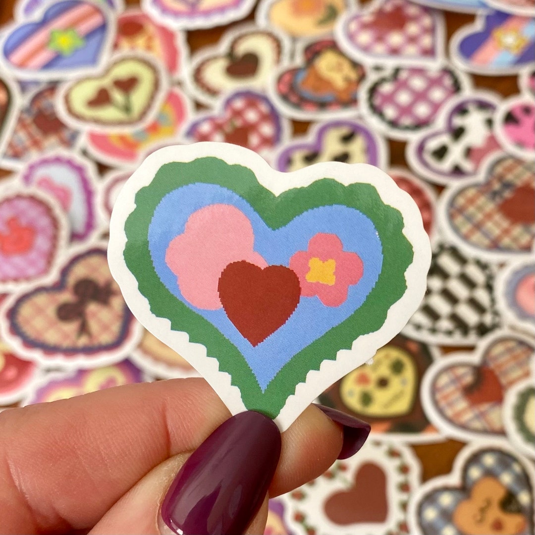 Heart Colorful Love Vintage Sticker Set of 25, 50 or 100 , Retro Love ...